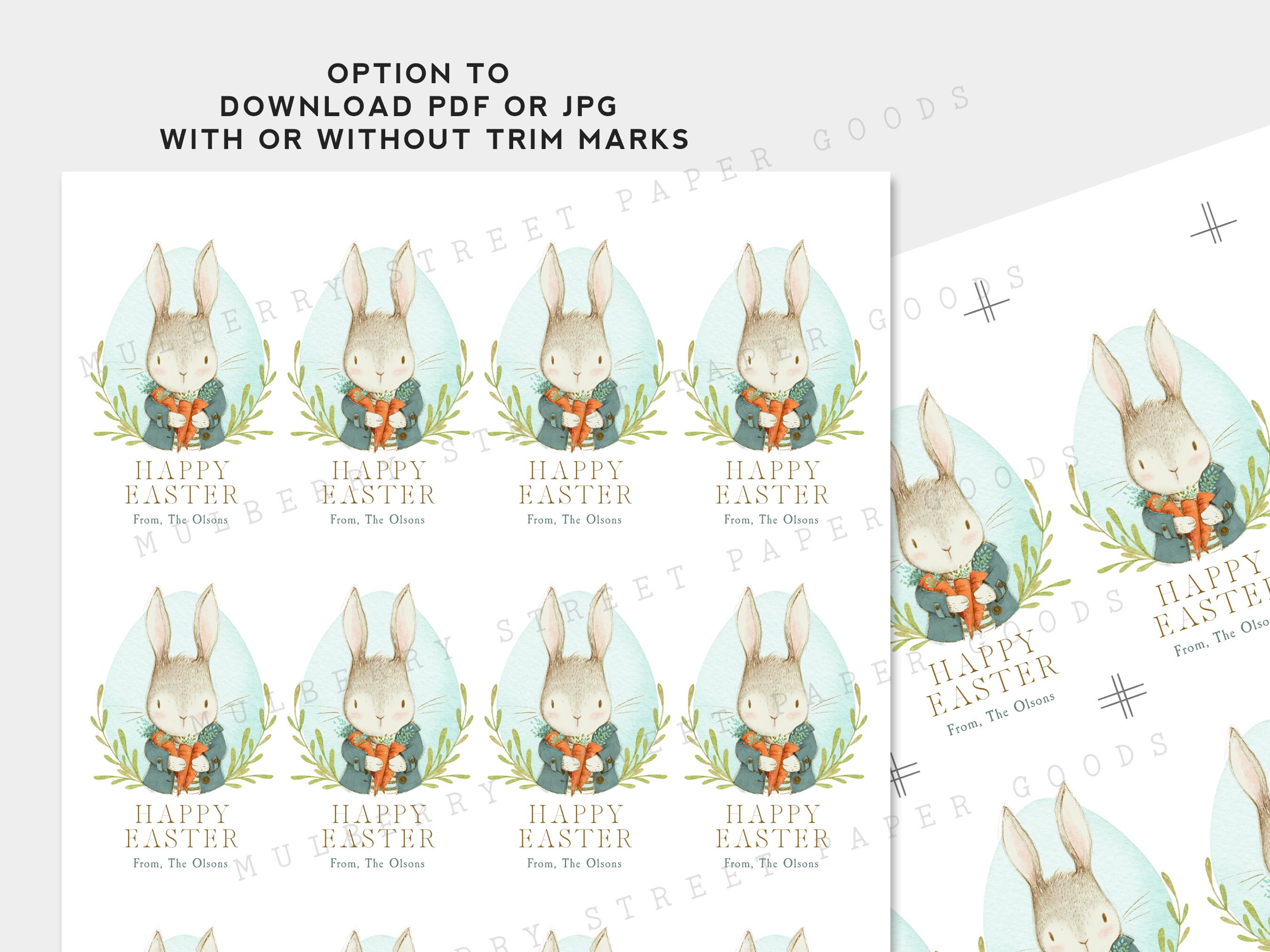 Printable Happy Easter Bunny Gift Tag Instant Download Easter | Etsy