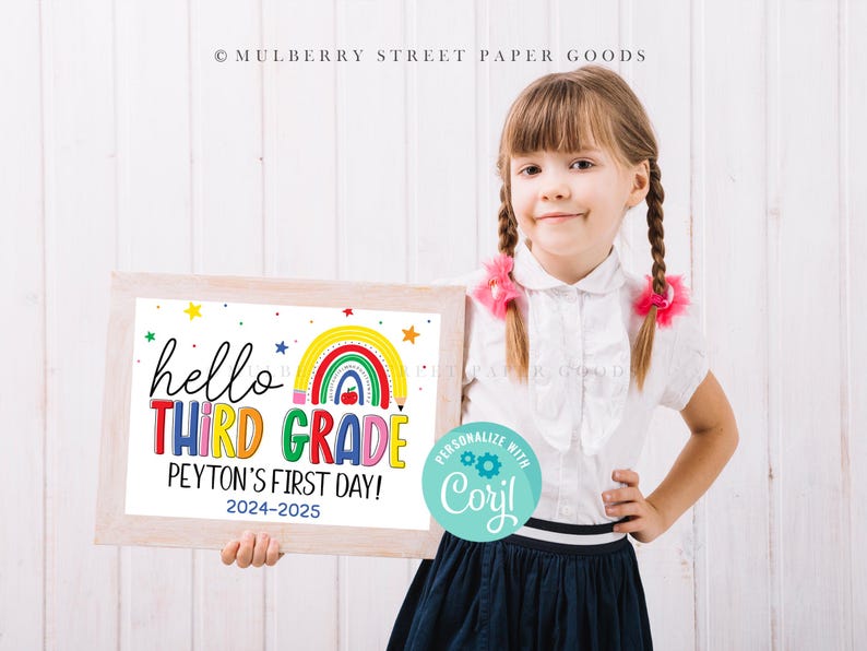 Instant Download Back to School Sign First Day of 3rd Grade Rainbow ...