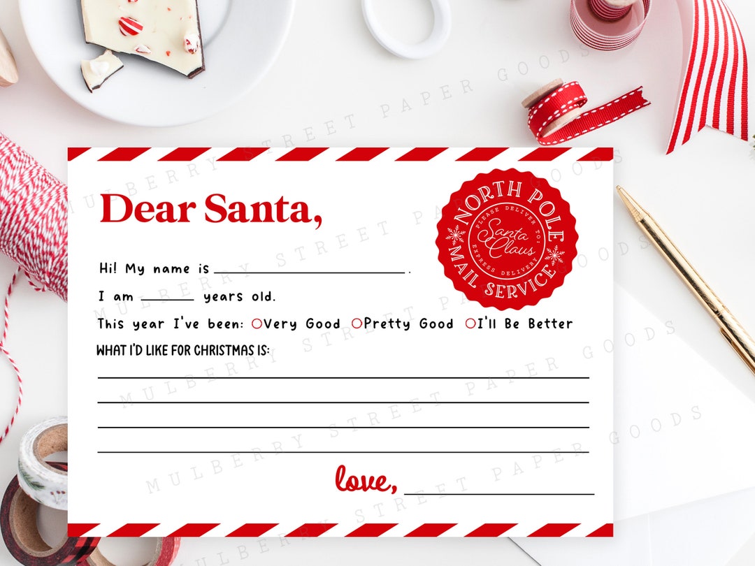 Instant Download Dear Santa Postcard Printable, Kids Christmas Activity ...