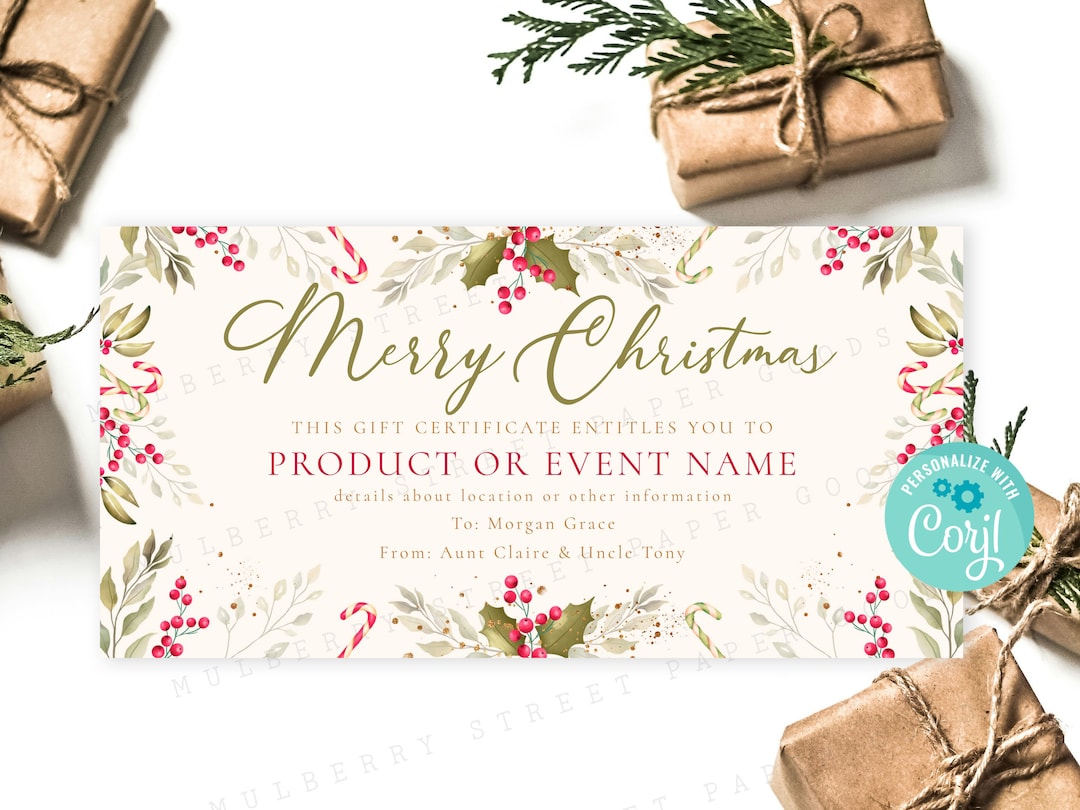 Editable Christmas Gift Certificate, Printable Custom Gift Voucher, All ...