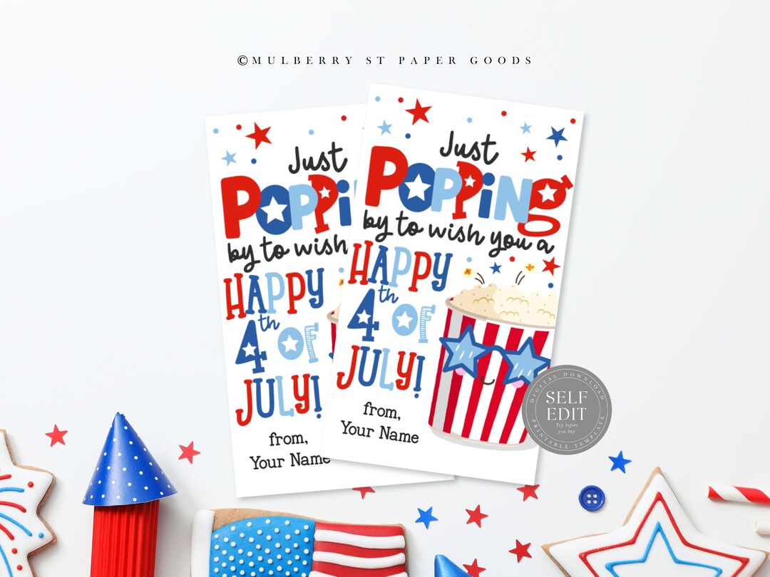 Fourth of July Gift Tag Canva Template Popcorn 4th of July Party Favor ...