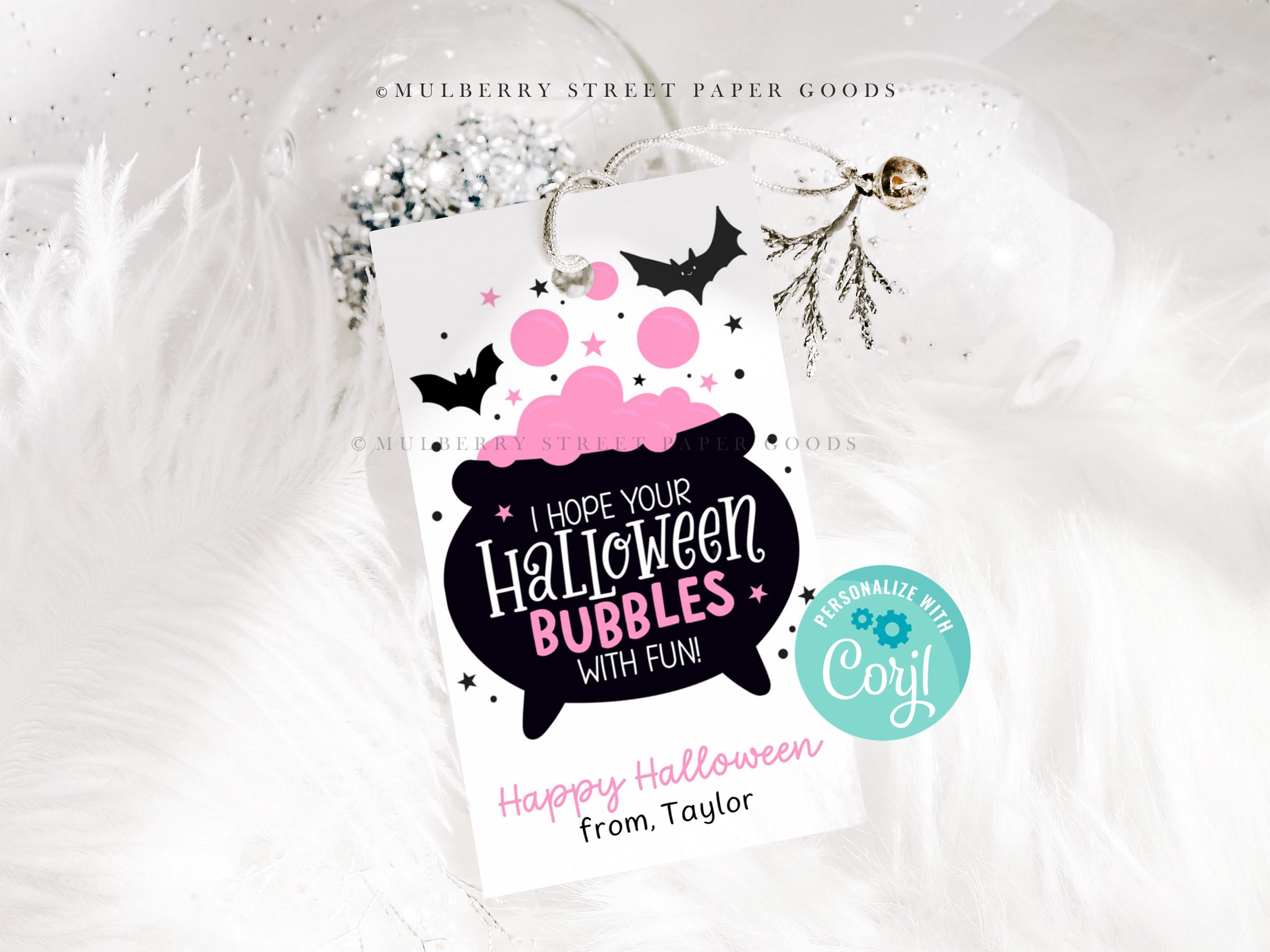 Halloween Bubbles Gift Tag Printable Instant Download Pink Halloween ...
