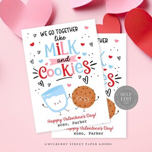 Milk & Cookies Valentine Card Printable Cookies Classroom Valentine ...