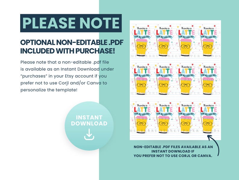 Thanks a Latte Teacher Appreciation Gift Tag Canva Template, Printable ...