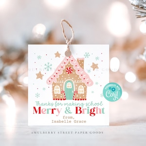 Editable Pink Gingerbread House Christmas Gift Tag All Text Editable ...