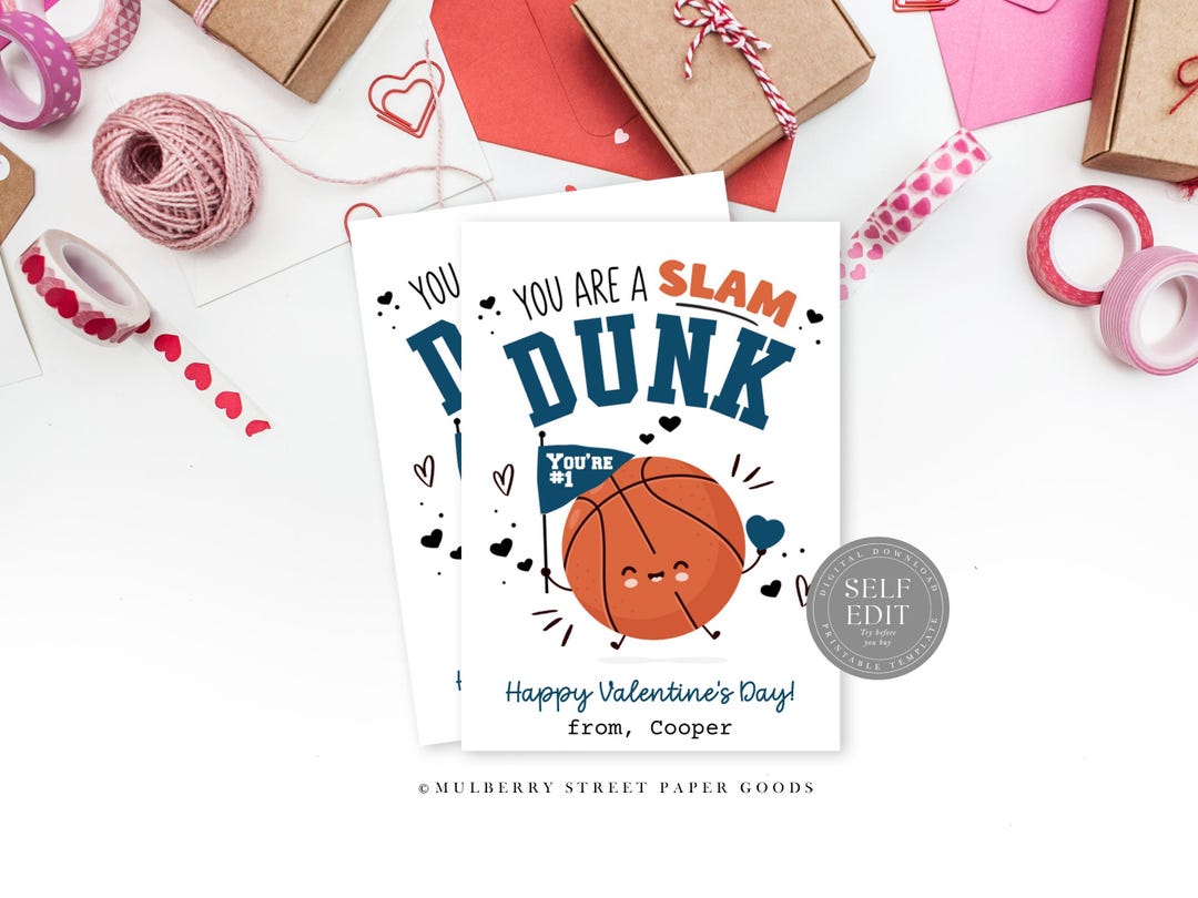 Basketball Valentine Card Canva Template Slam Dunk Basketball Classroom ...