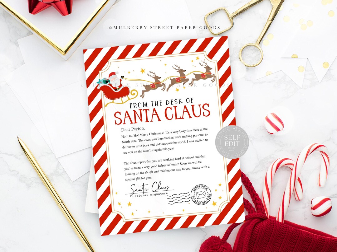 Editable Letter From Santa Printable Digital Download Personalized ...