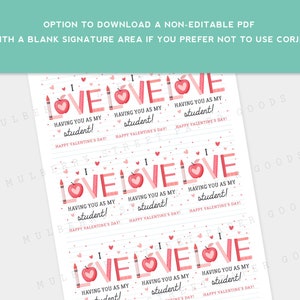 Printable I Love Having You as a Student Valentine's Day Card ...