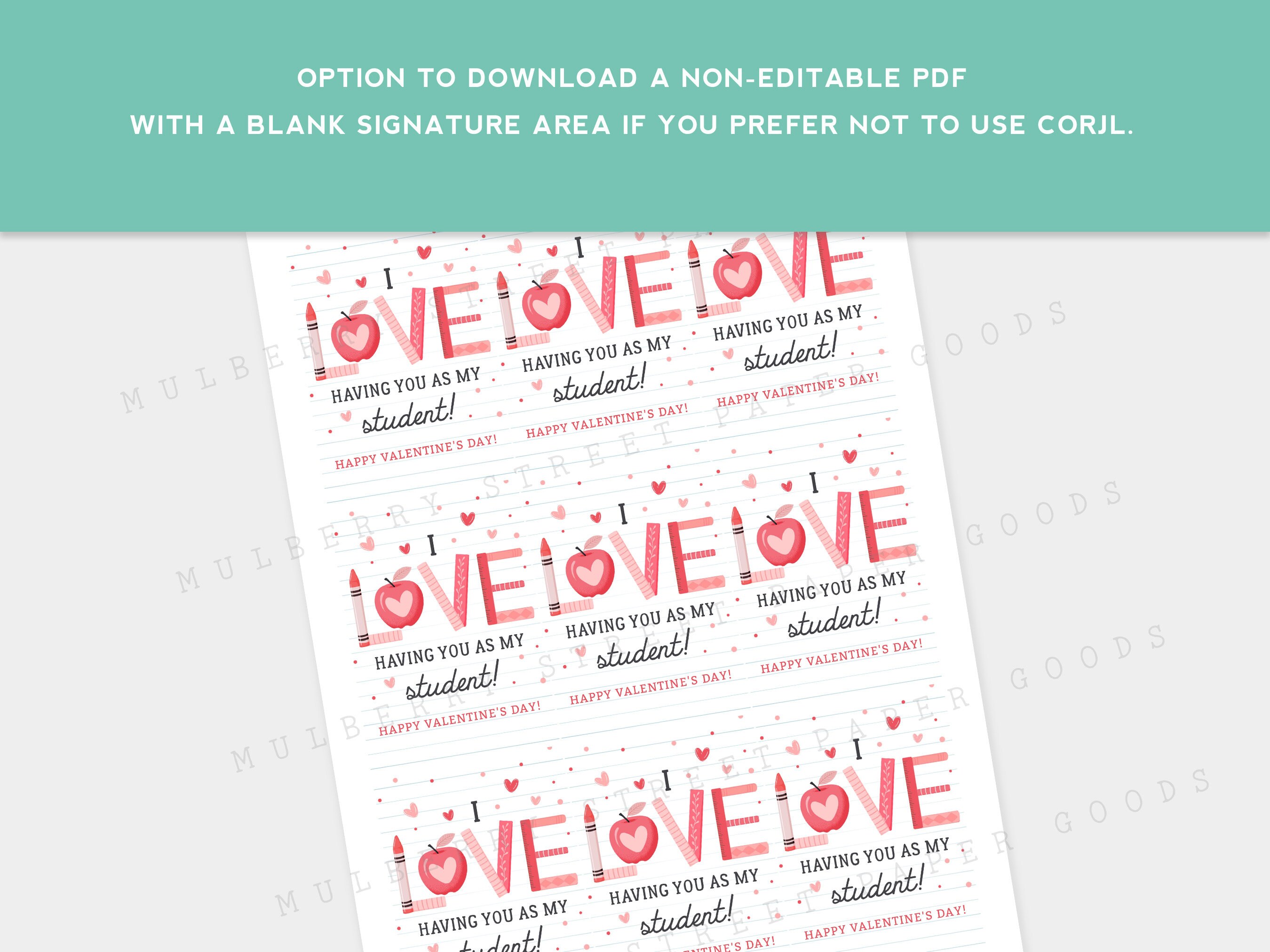 Printable I Love Having You as a Student Valentine's Day Card ...