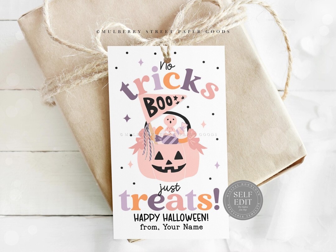 Pink Halloween Gift Tag Canva Template Digital Download Boo Basket Pink ...