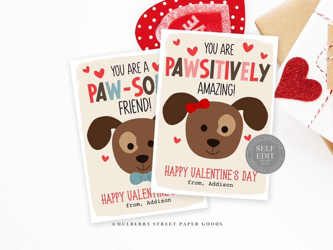 Printable Puppy Dog Valentine Cards Kids Classroom Puppy Valentine ...