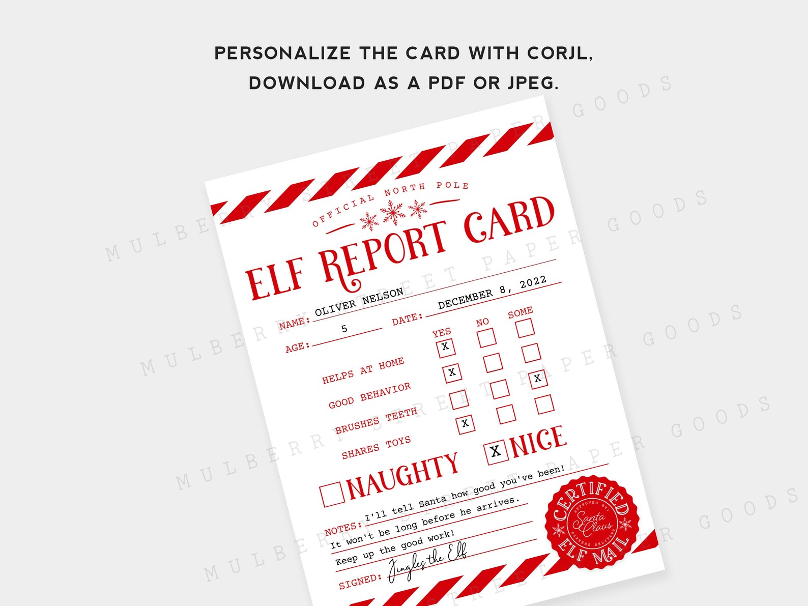 Printable Elf Report Card Personalized Letter From Your Elf - Etsy