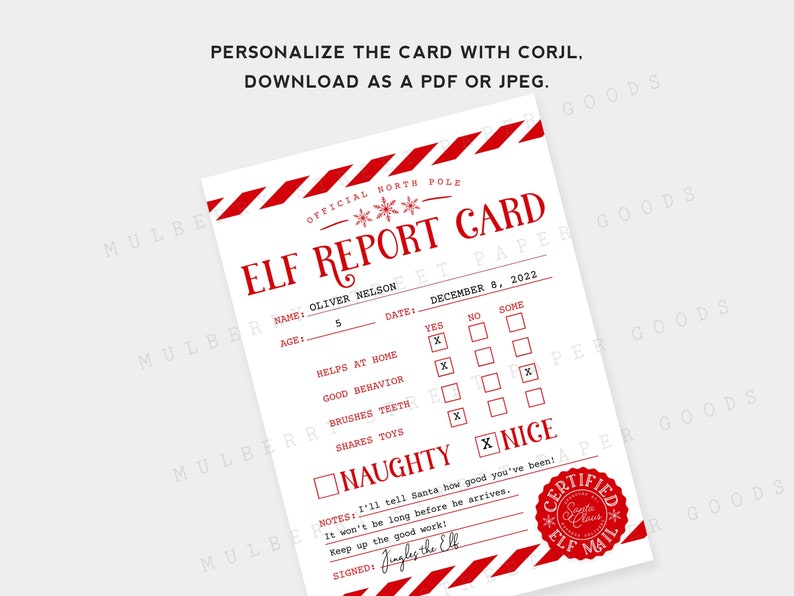 Printable Elf Report Card Personalized Letter From Your Elf - Etsy