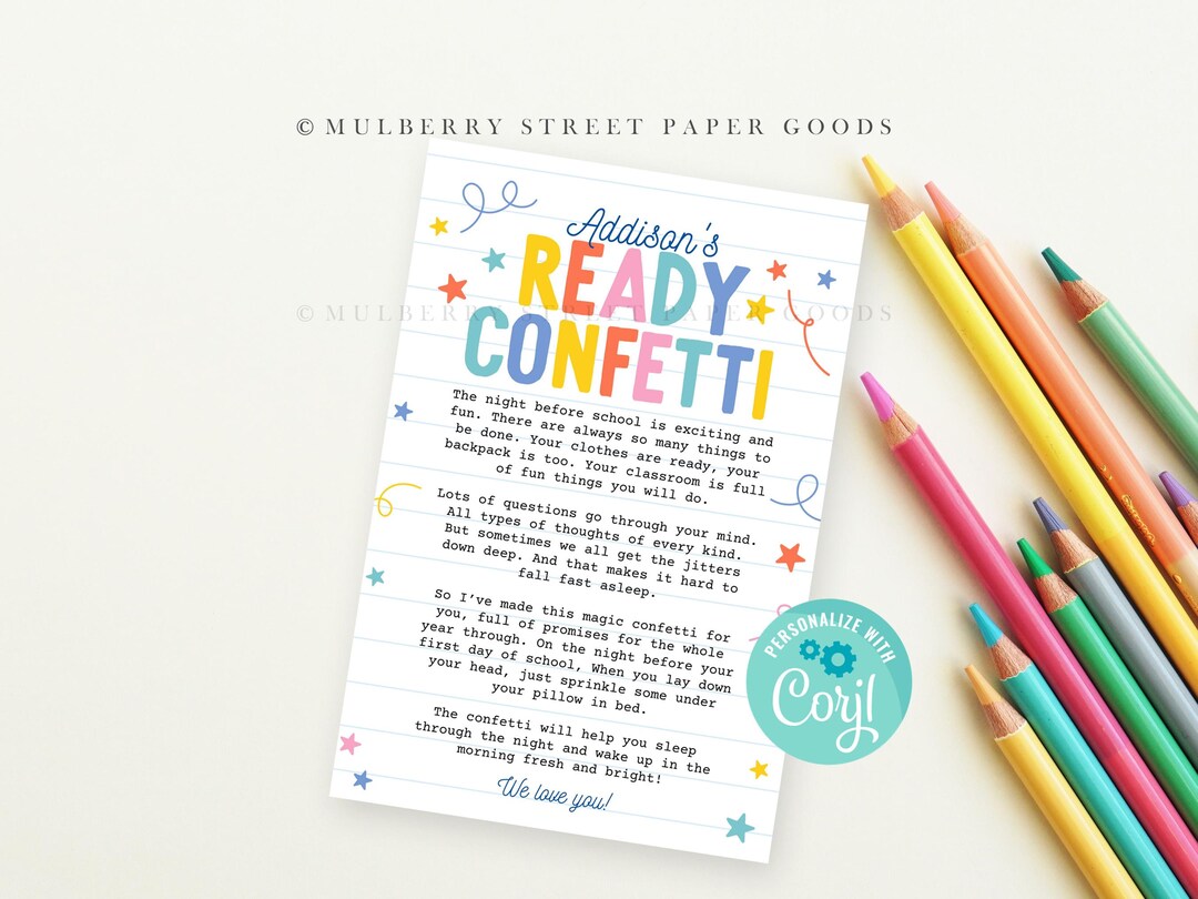Personalized Ready Confetti Printable Card Instant Download 1st Day of ...