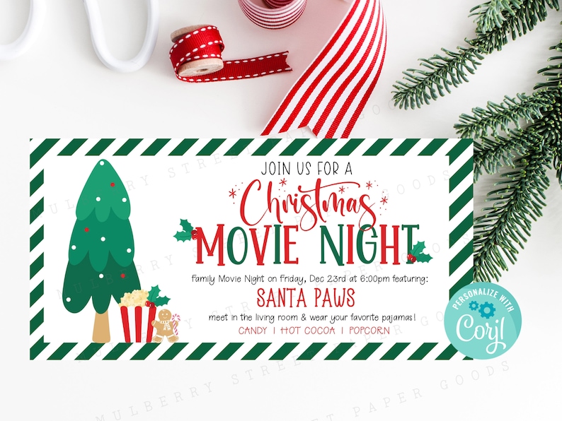 Printable Christmas Movie Night Ticket Christmas Movie Night - Etsy