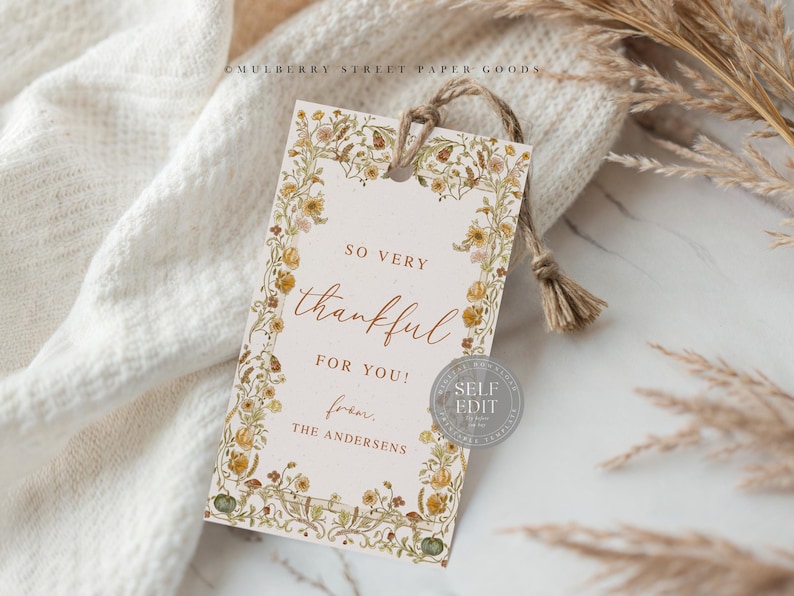 Editable Fall Thank You Gift Tag Printable Digital Download Cottagecore ...