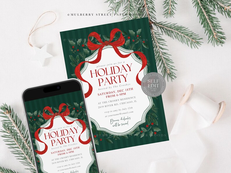 Editable Holiday Party Invitation Printable Digital Download Custom ...