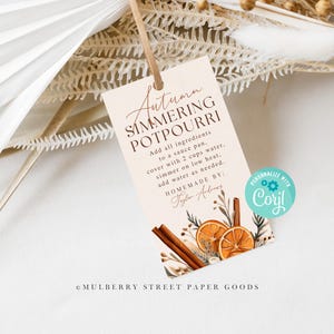Editable Autumn Simmering Potpourri Gift Tag Fall Stovetop Potpourri ...