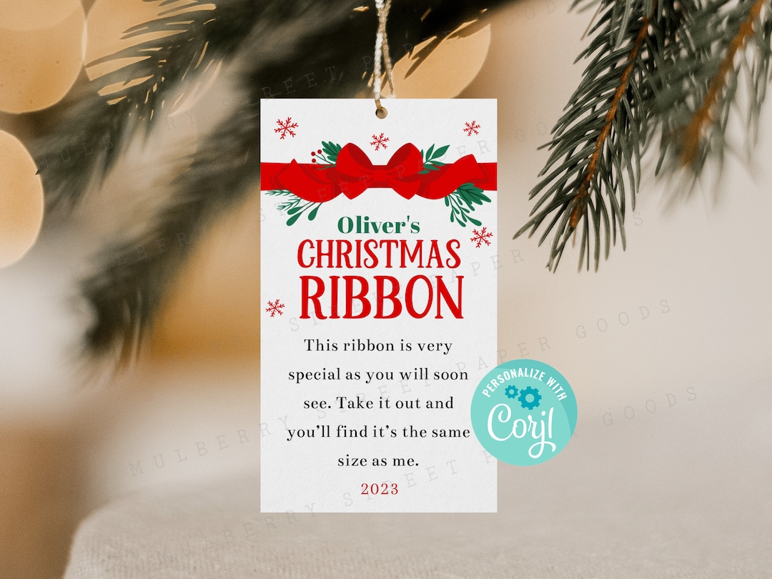 Christmas Ribbon Ornament Tag Printable, Kids Christmas Ribbon ...