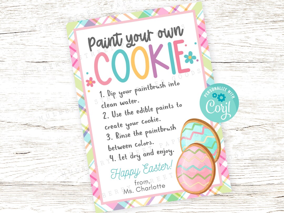 Paint Your Own Easter Cookie Instructions Printable Tag, Easter ...