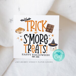 Printable Smore Treats Bag Tag, Happy Halloween Gift Bag Tag, Trick or ...