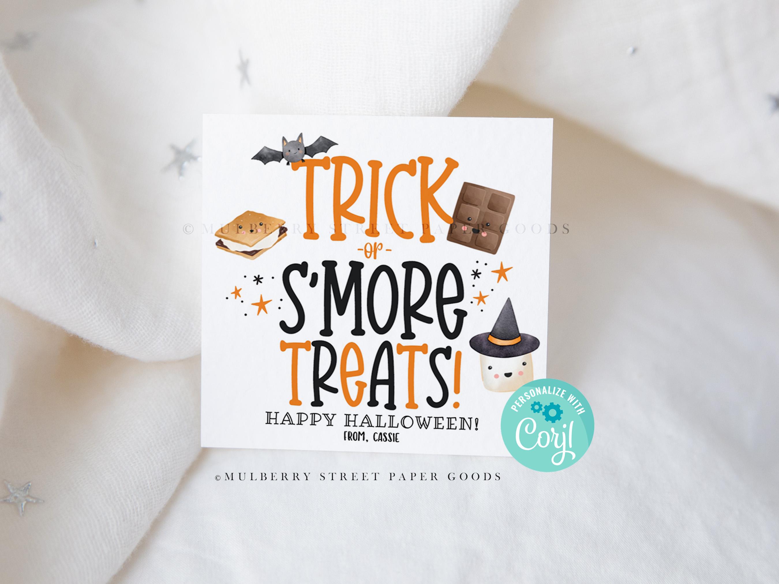 Printable Smore Treats Bag Tag, Happy Halloween Gift Bag Tag, Trick or ...