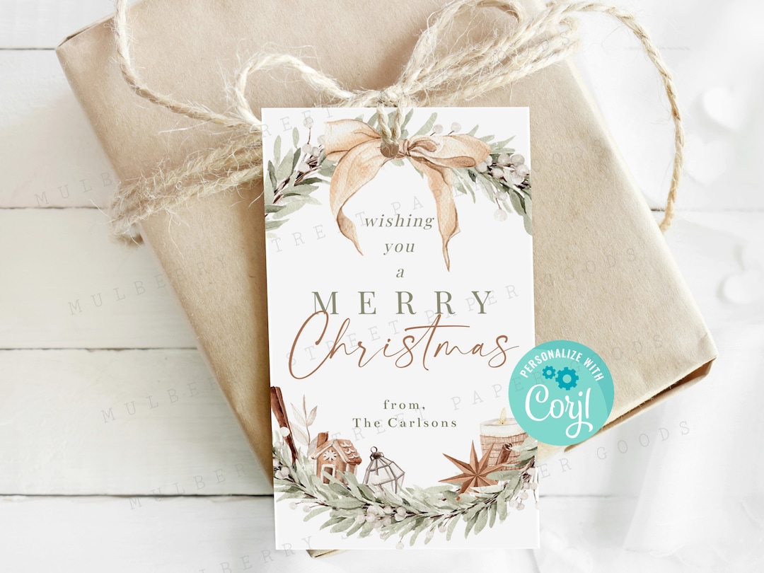 Editable Wishing You a Merry Christmas Holiday Gift Tag Coworker Friend ...