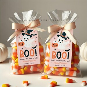 Printable Halloween Treat Tag Pink Halloween Boo Bag Tag Classroom ...