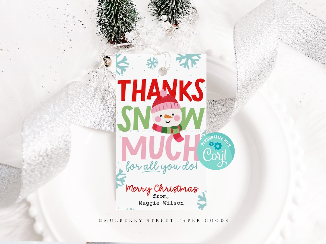 Thanks Snow Much Gift Tag Printable Christmas Thank You Tag Gift for ...