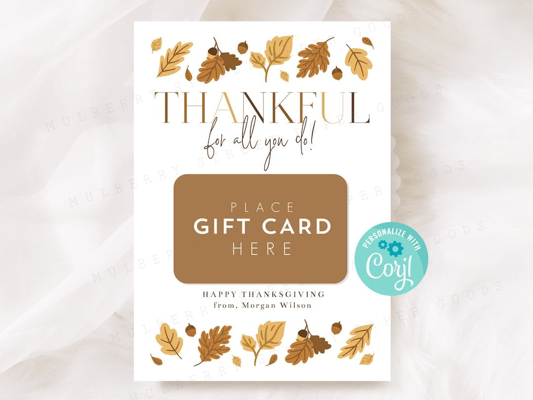 Printable Autumn Thankful for All You Do Gift Card Holder, Thanksgiving ...