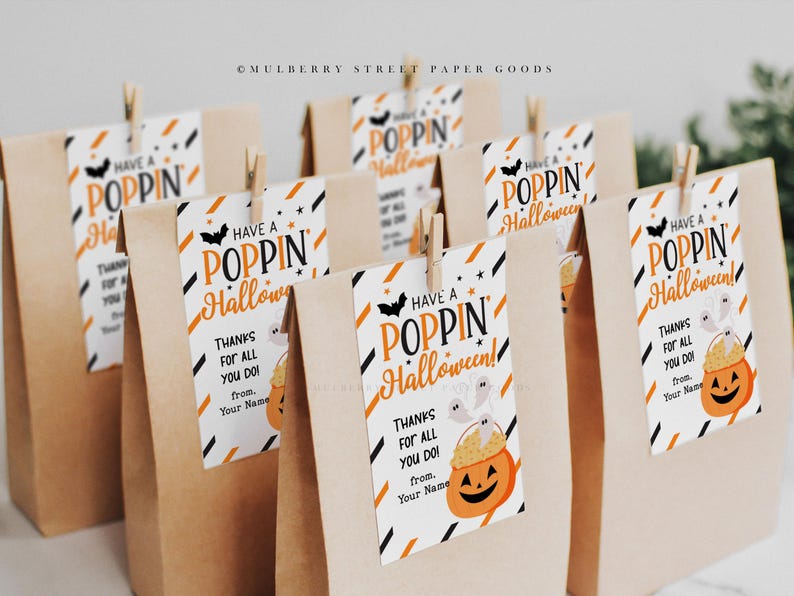 Halloween Popcorn Gift Tag Printable Digital Download Spooky Ghost ...