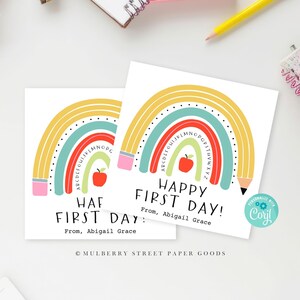 Printable First Day of School Gift Tag, School Supplies Rainbow Tag ...