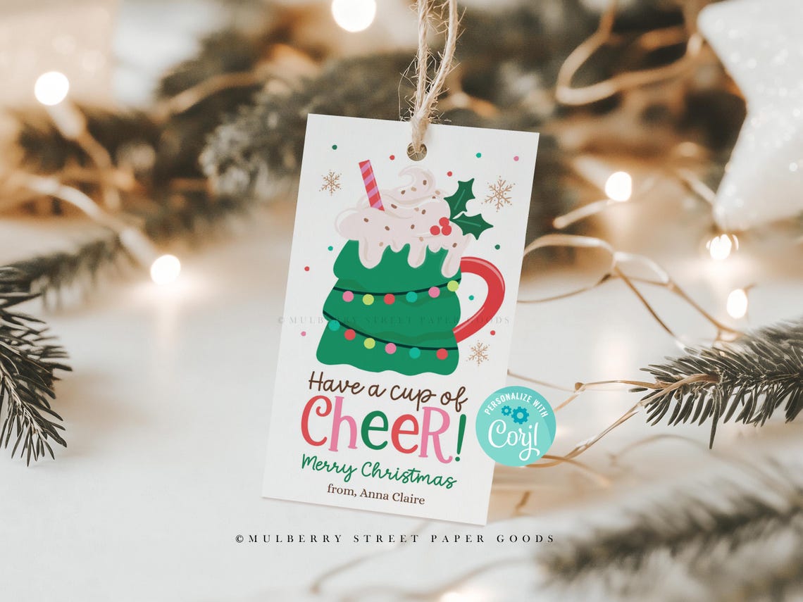 Holiday Hot Cocoa Gift Tag Printable Have a Cup of Cheer Christmas Mug ...