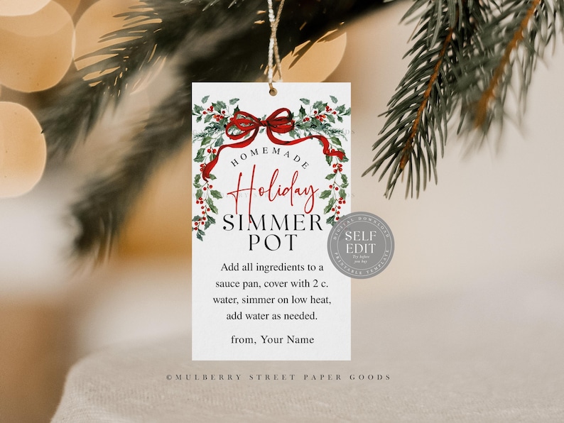 Editable Holiday Simmer Pot Gift Tag Printable Digital Download Custom ...
