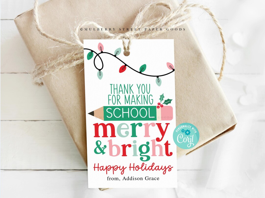 Christmas School Gift Tag Digital Download Thanks for Making School ...
