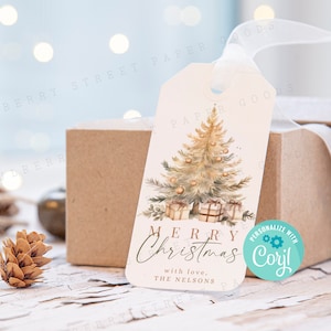 Printable Merry Christmas Gift Tag, Pretty Christmas Tree Editable Tag ...
