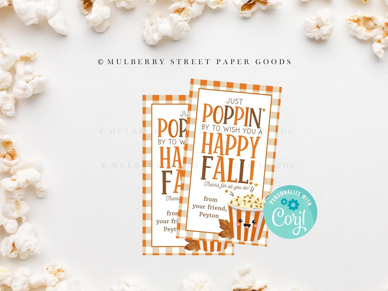 Fall Popcorn Gift Tag Template Printable Just Poppin by Happy Fall ...