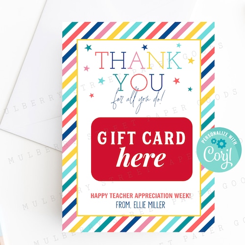 Printable Thanks for All You Do Gift Card Holder Instant - Etsy