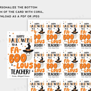 Printable Happy Halloween to a Faboolous Teacher Gift Tag, School ...
