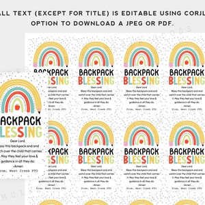 Backpack Blessing Printable Gift Tag, Editable Back to School Blessed ...