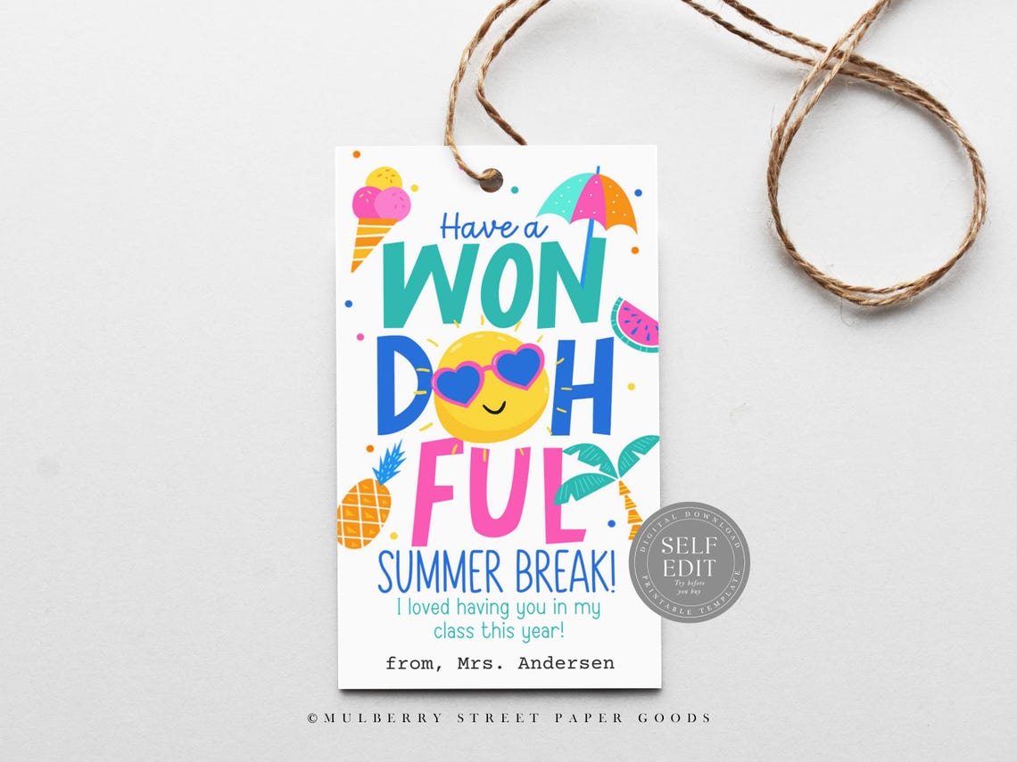 Summer Break Gift Tag Instant Download End of School Year Summer ...