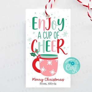Enjoy a Cup of Cheer Christmas Gift Tag Printable, Hot Cocoa Mug ...