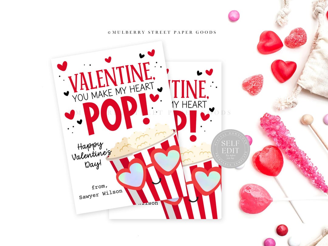 Popcorn Valentine Printable Poppin' Valentine's Day Tag Classroom ...