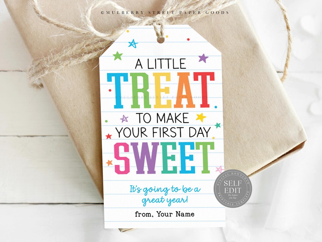 A Little Treat to Make Your First Day Sweet Gift Tag Printable Instant ...