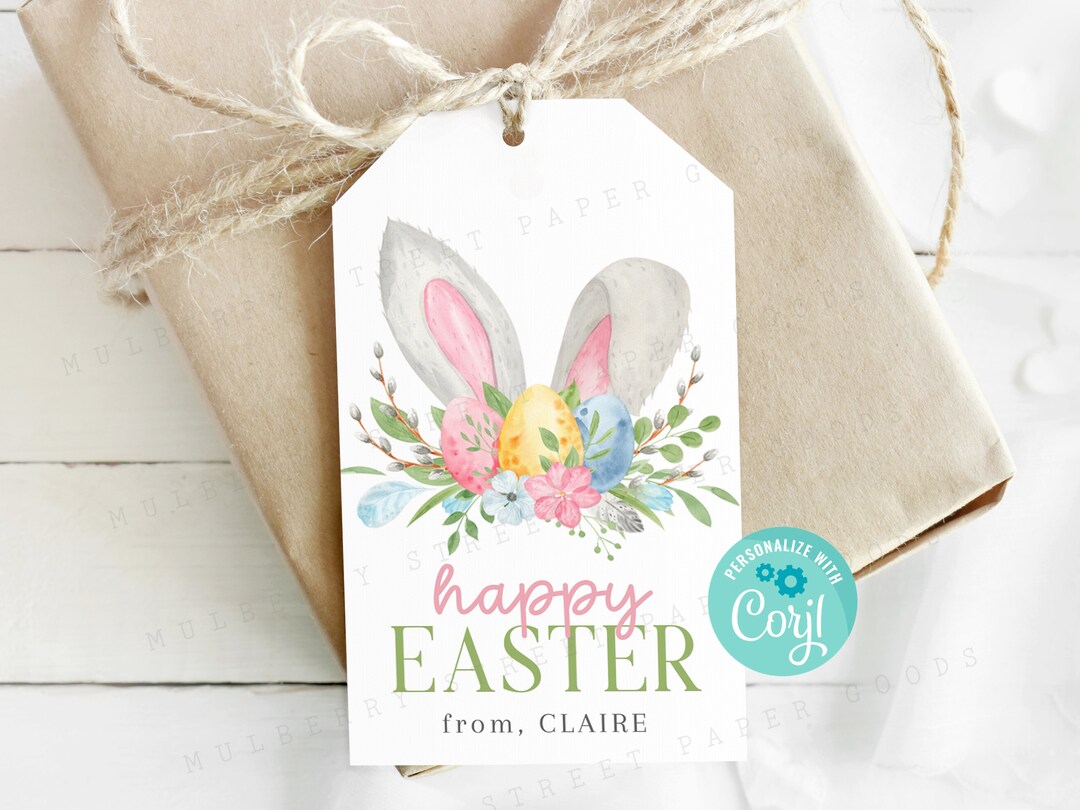 Printable Easter Bunny Gift Tag, All Text Editable Using Corjl, Instant ...