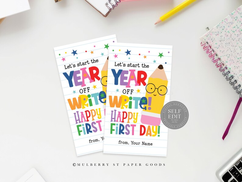 Printable Back to School Gift Tags Canva Template Cute Pencil First Day ...