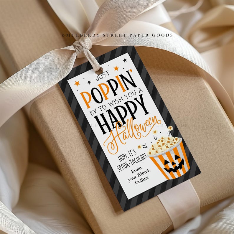 Halloween Popcorn Gift Tag Printable Halloween Party Favors Trick or ...