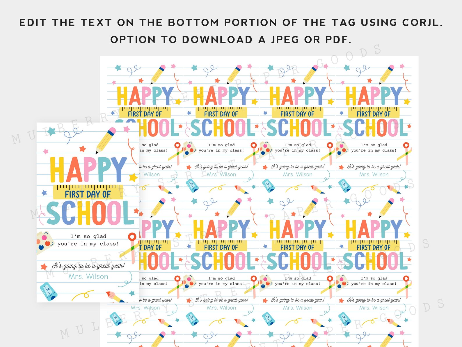 Happy First Day of School Gift Tag Printable, Instant Download Welcome ...