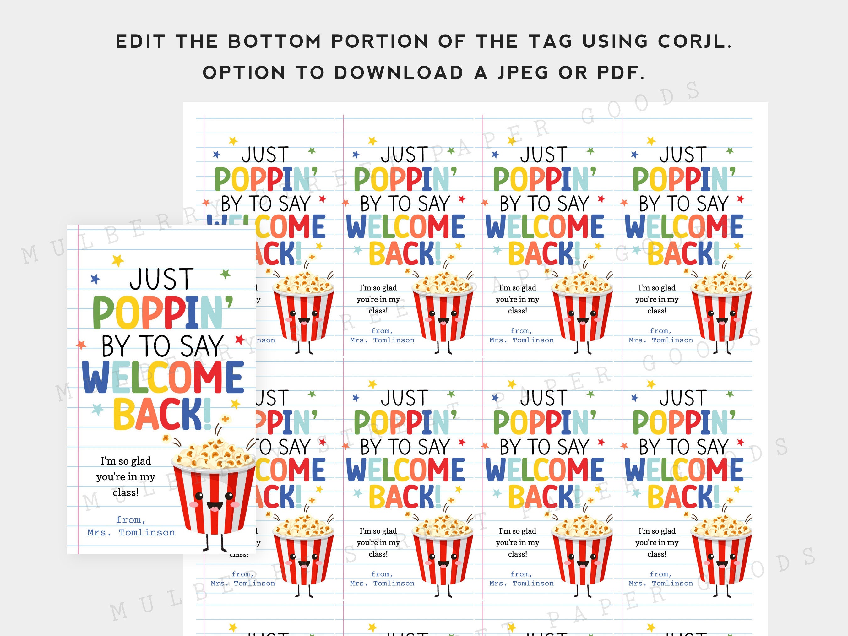Popping by to Say Welcome Back to School, First Day of School Popcorn ...