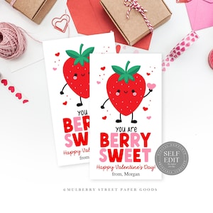 Berry Sweet Valentine Gift Tag Printable Digital Download Classroom ...